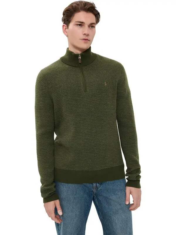 Ralph Lauren Merino Textured 1/2 Zip Sweater - Olive Combo