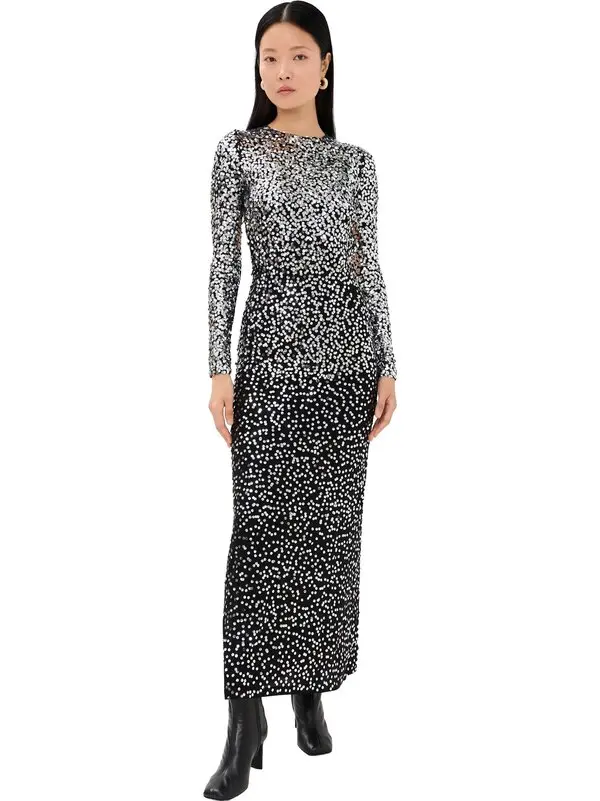 Rabanne Sequin Maxi Robe Dress - Black