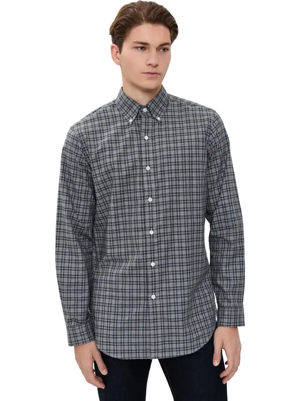 Polo Ralph Lauren Original Label Luxury Twill Plaid Sport Shirt - Grey Navy Heather Multi