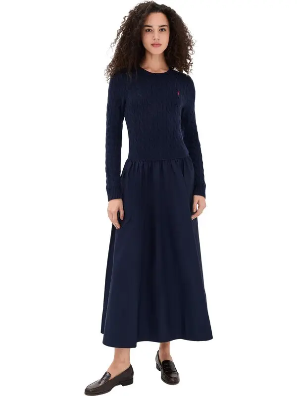 Polo Ralph Lauren Crew Neck Fit & Flare Maxi Dress - Hunter Navy