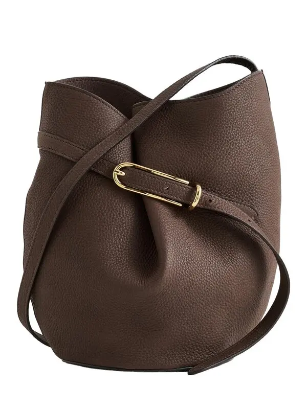 LIFFNER Belted Medium Bucket Bag - Dark Brown Silver Hardware
