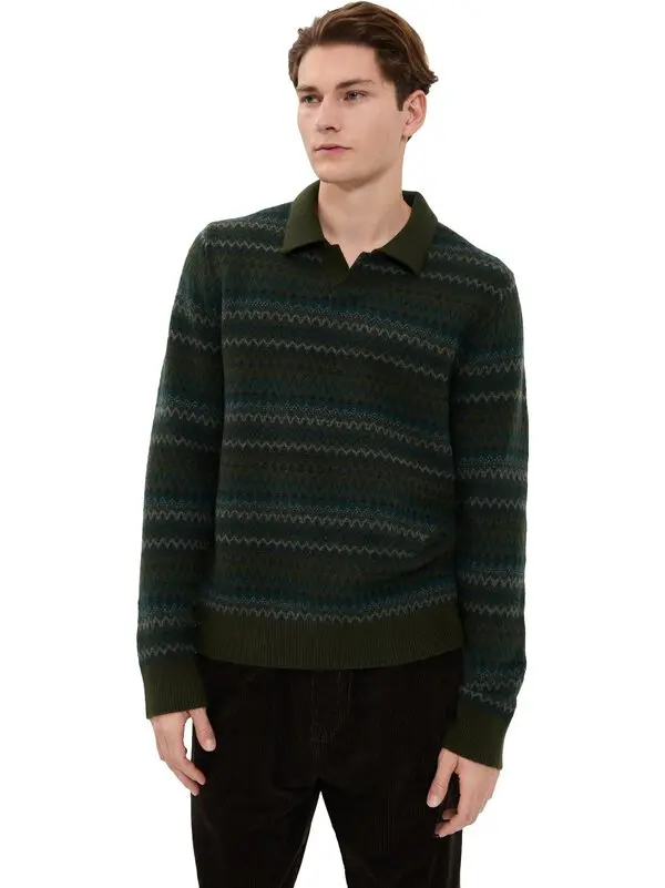Vince Fair Isle Johnny Collar - Dark Leaf Combo