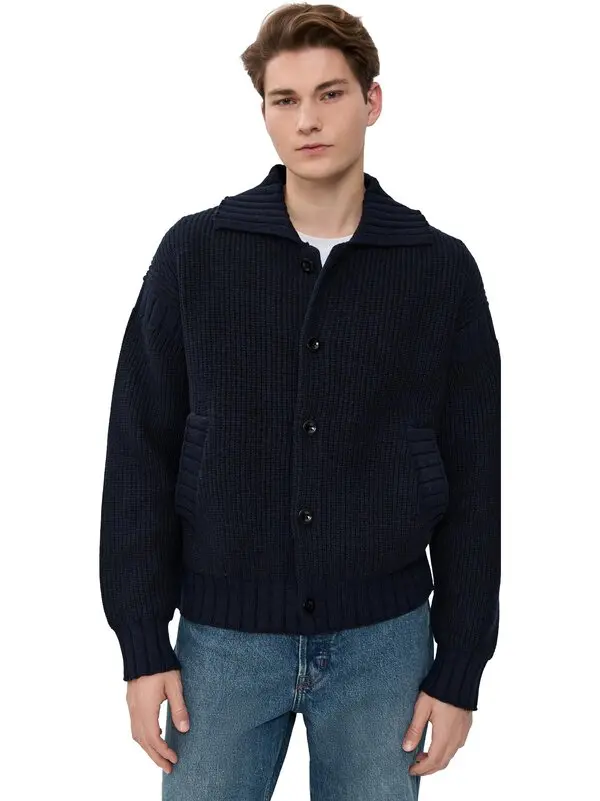 ALEX MILL Casey Merino Wool Cardigan Jacket - Navy/black