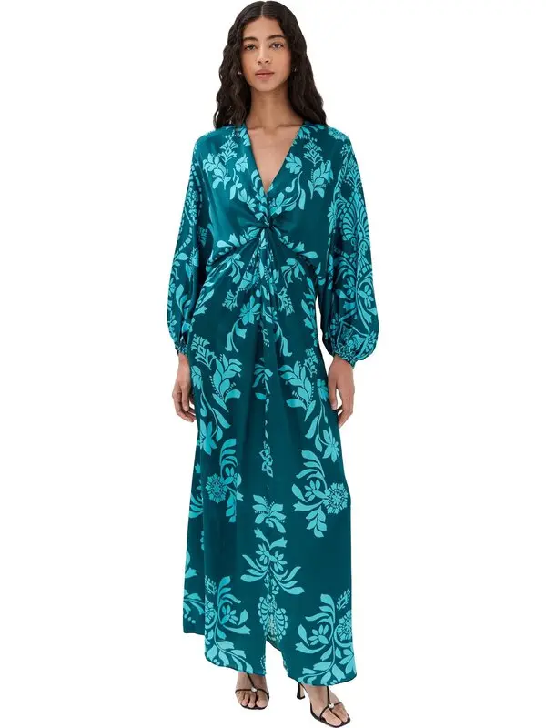Figue Brenna Silk Maxi Dress - Lustrous Lacework Gulf Teal