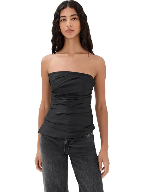 Simkhai Emerson Ruched Bustier Top - Black