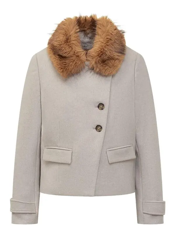 Ba&sh Wool Jacket With Faux Fur Collar - Beige