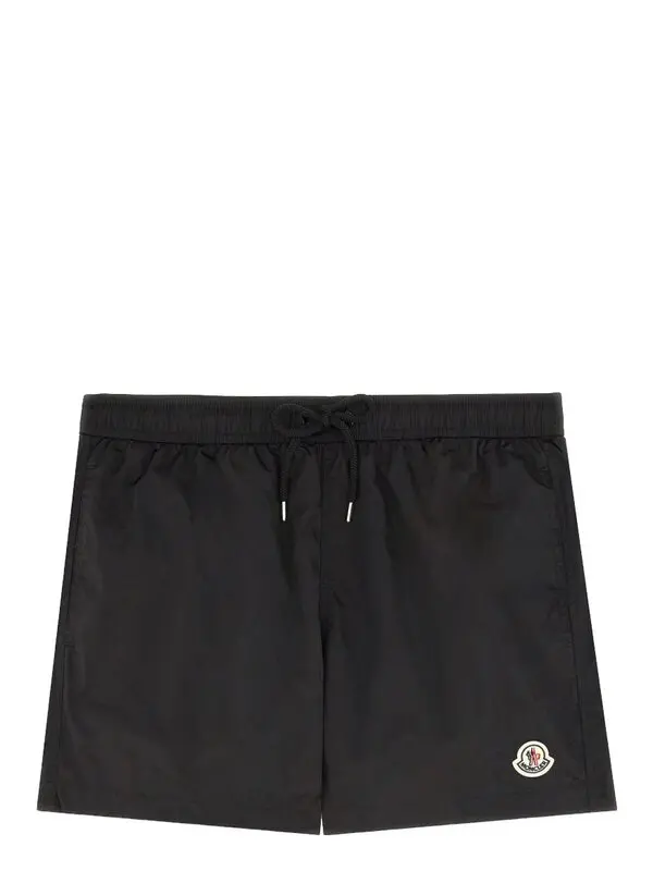 Moncler Swim Shorts With Logo Patch - Black