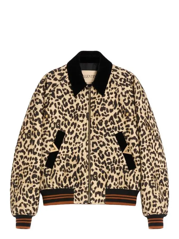Valentino Garavani Bomber Jacket With Vgold Detail - Animal Print