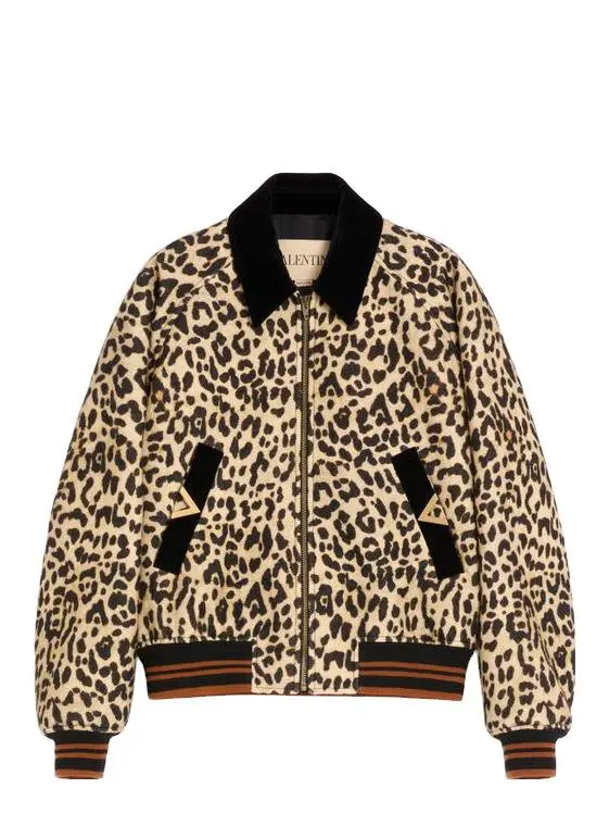 Valentino Garavani Bomber Jacket With Vgold Detail - Animal Print