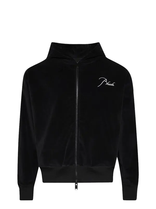 Rhude Velour Classique Zip-up Hoodie - Black