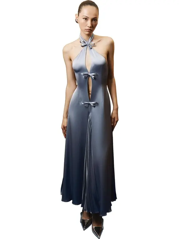 GEORGES HOBEIKA Satin Halter Gown - Blue