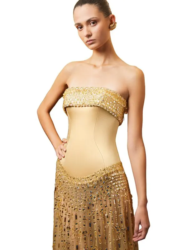 GEORGES HOBEIKA Beaded Satin Gown - Gold