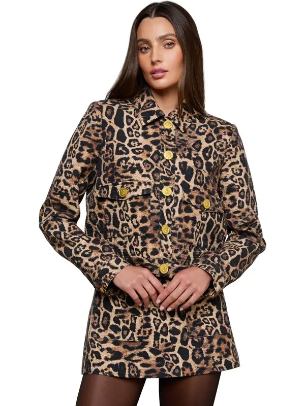 L'Agence Nyx Leopard Print Cropped Jacket - Brown Multi Patch Leopard