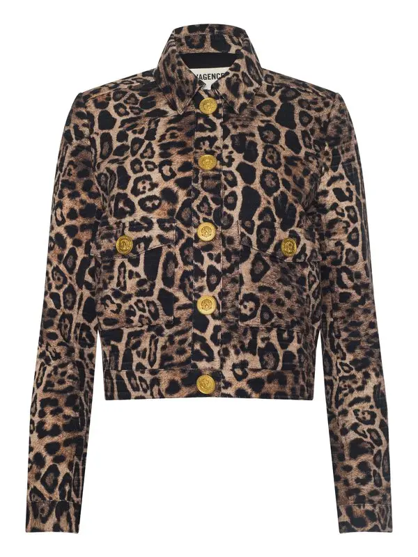 L'Agence Nyx Leopard Print Cropped Jacket - Brown Multi Patch Leopard