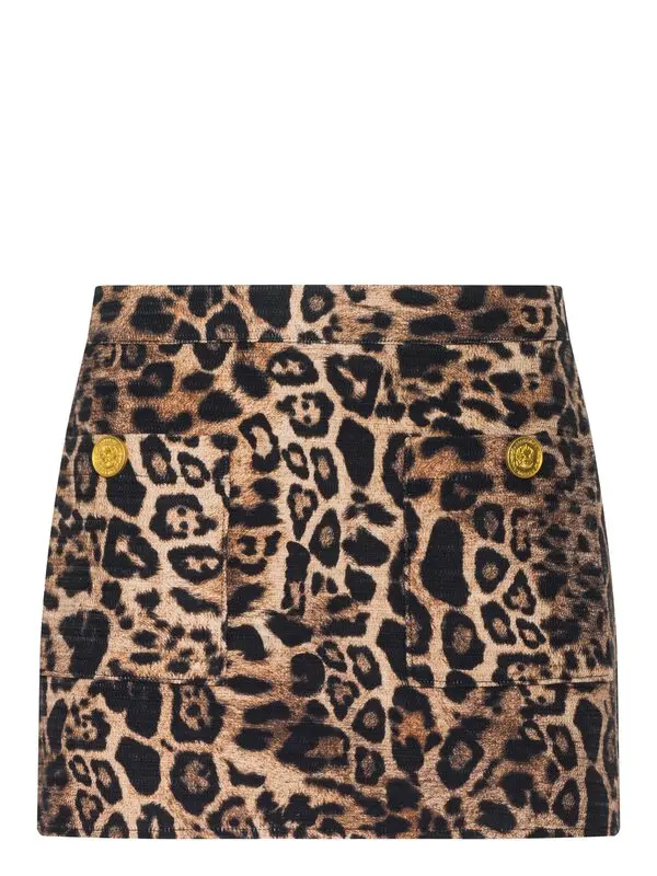 L'Agence Cyra Mini Skirt - Brown Multi Patch Leopard