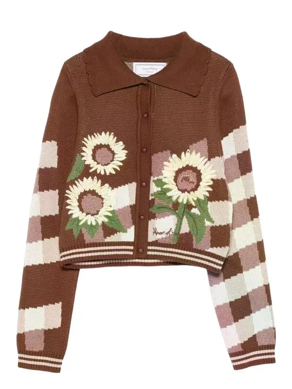 HOUSE OF SUNNY Floral-embroidered Cardigan - Brown