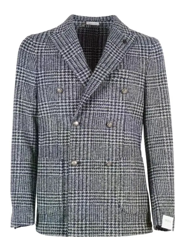 BRERA Double-breasted Check Jacket - Blue