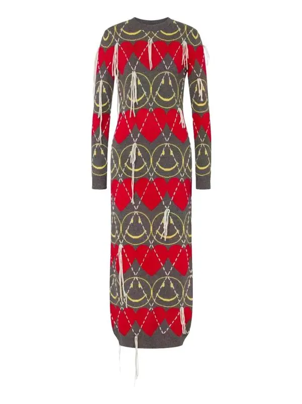 Moschino Heart And Smiley Pattern Midi Dress - Grey