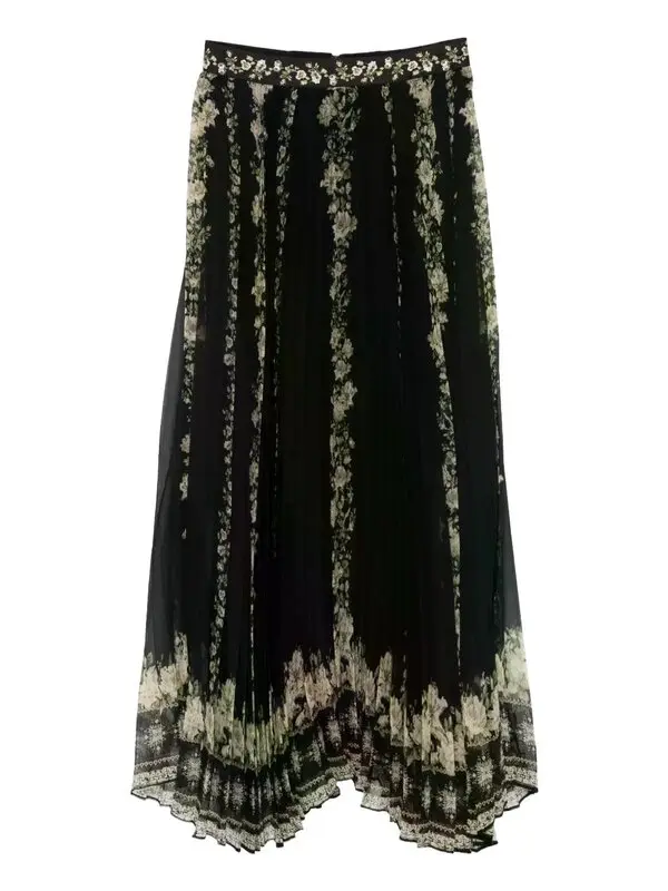 Alice + Olivia Katz Floral Pleated Maxi Skirt - Black