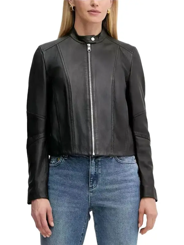 BOSS Leather Zip Jacket - Black