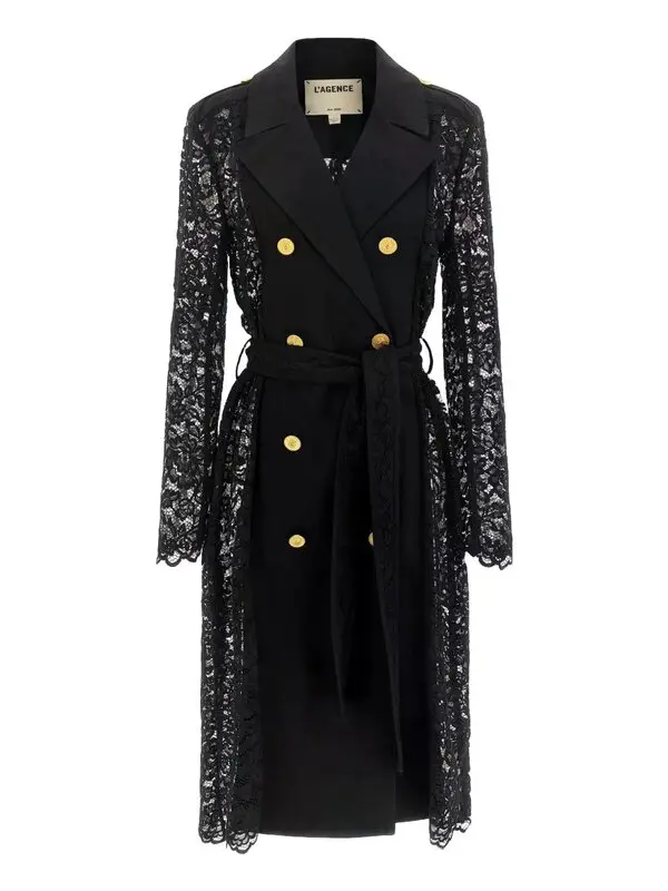 L'Agence Amata Double-breasted Trench Coat - Black