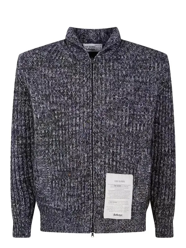 BALLANTYNE Full-zip Raw Diamond Cardigan - Grey