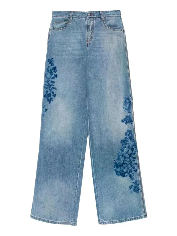 Ermanno Scervino Floral-detail Jeans - Blue