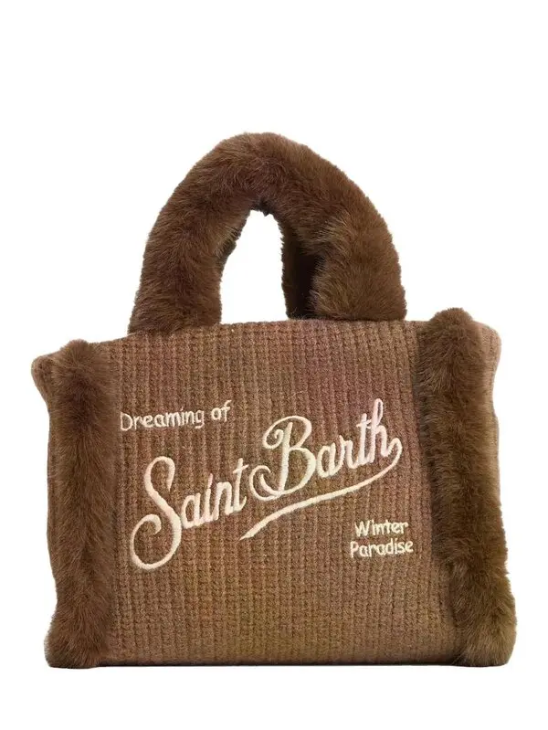 MC2 SAINT BARTH Colette Knitted Tote Bag With Shearling Trim - Brown