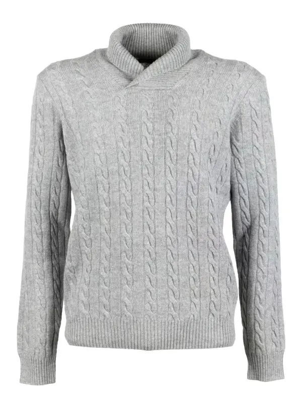 MOORER Cable-knit Shawl-collar Sweater - Grey