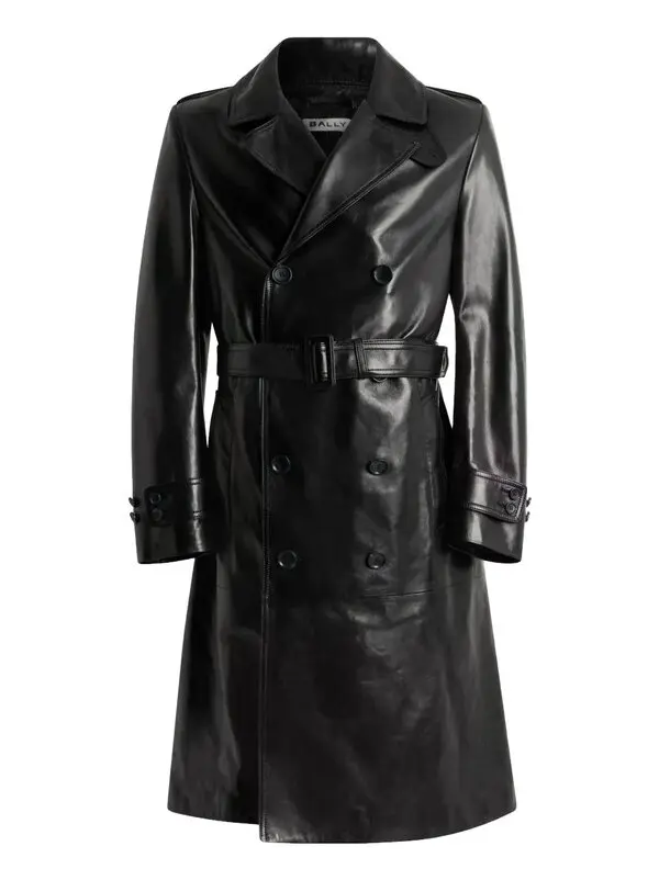 Bally Double-breasted Belted Leather Coat - Black
