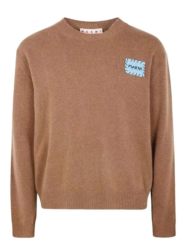 Marni Logo-patch Crew-neck Sweater - Brown