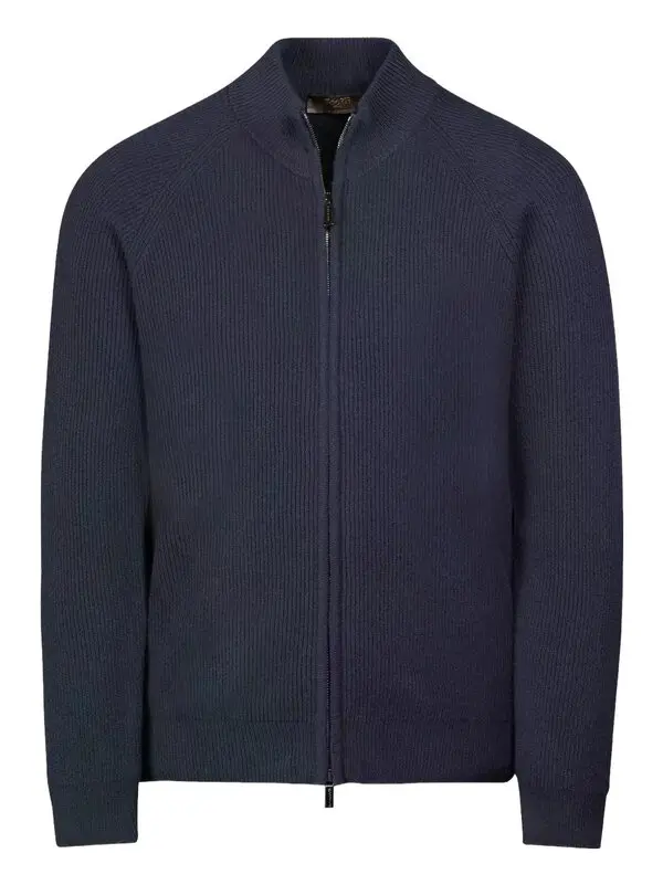MOORER Ribbed Knit Cardigan - Blue