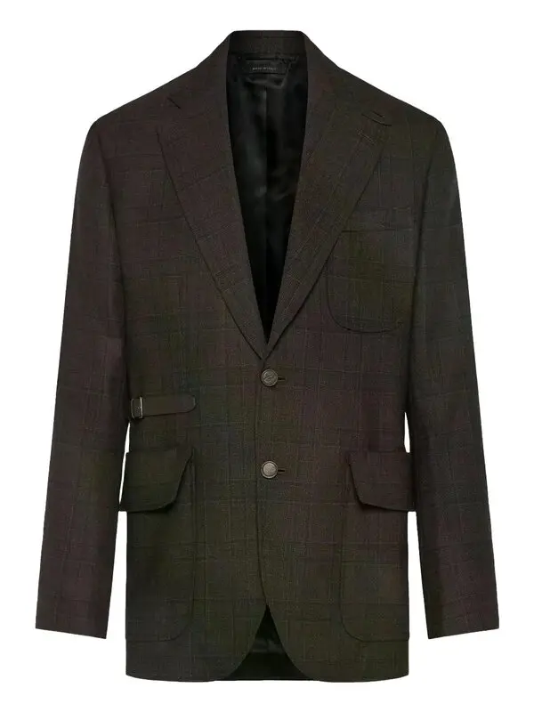 Brioni Check Pattern Buckle Jacket - Brown