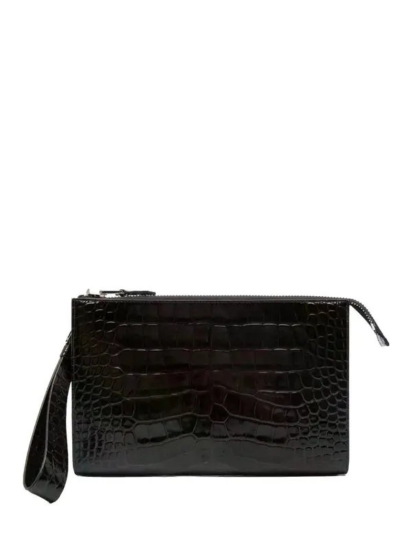 TOM FORD Embossed Zip-fastening Clutch - Brown