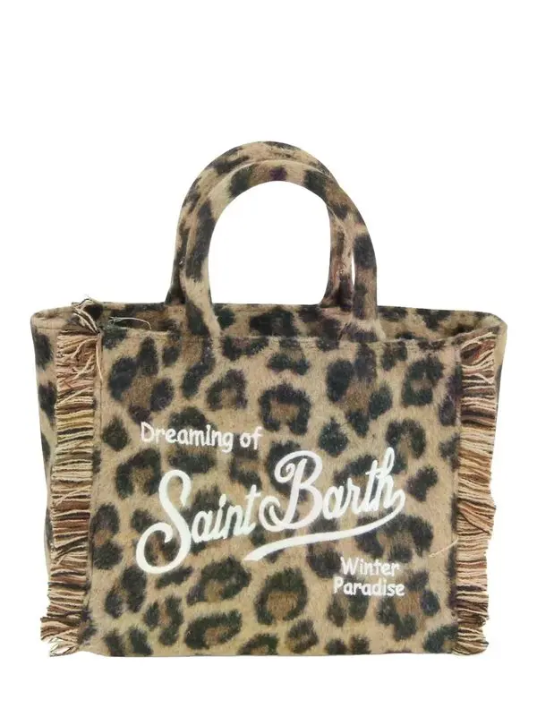 MC2 SAINT BARTH Mini Leopard-print Fringe Vanity Tote Bag - Brown