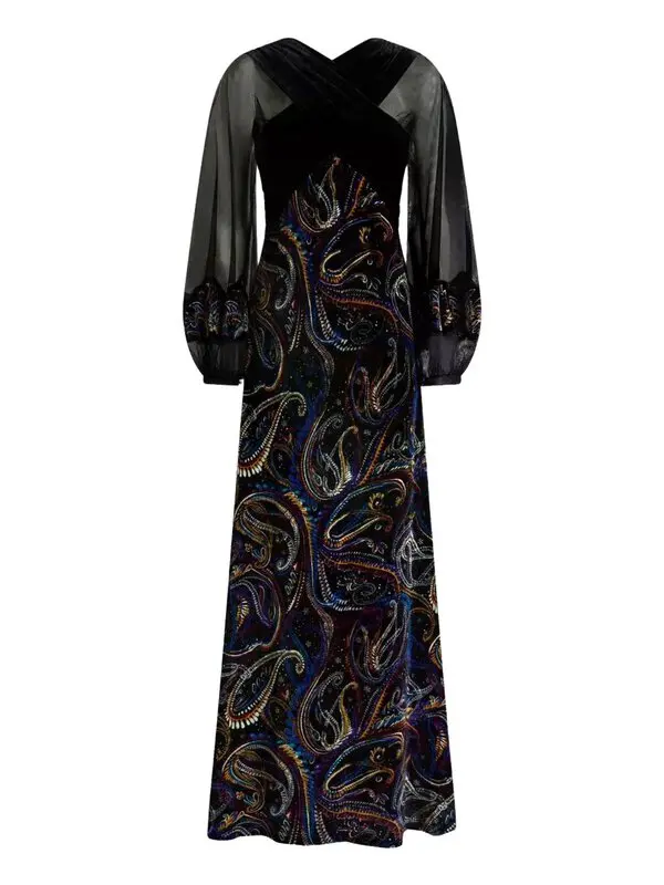 Etro Wide Puff Sleeves Maxi Dress - Black