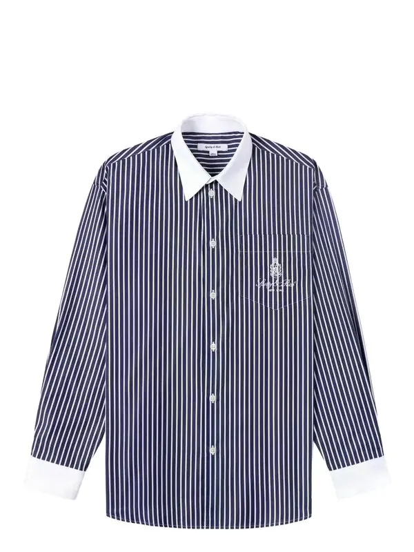 SPORTY & RICH Striped Embroidered Shirt - Blue