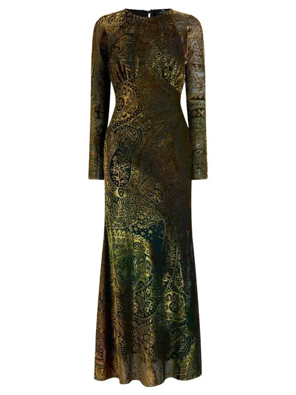 Etro Floral Paisley Velvet Maxi Dress - Gold