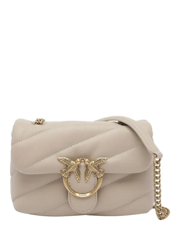 Pinko Baby Love Bag Puff Mini Quilted Nappa Bag With Love Birds Logo - Beige
