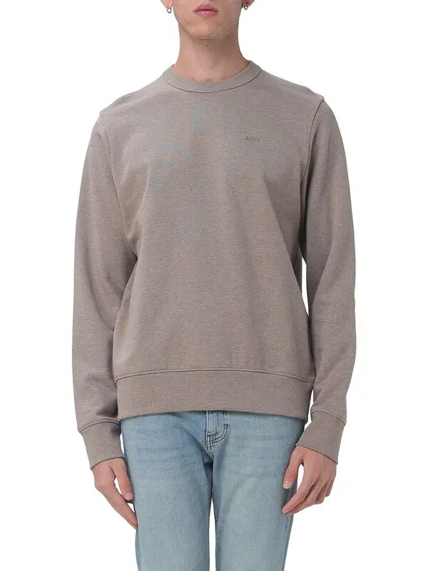 BOSS Embroidered Logo Cotton Crewneck Sweatshirt - Beige