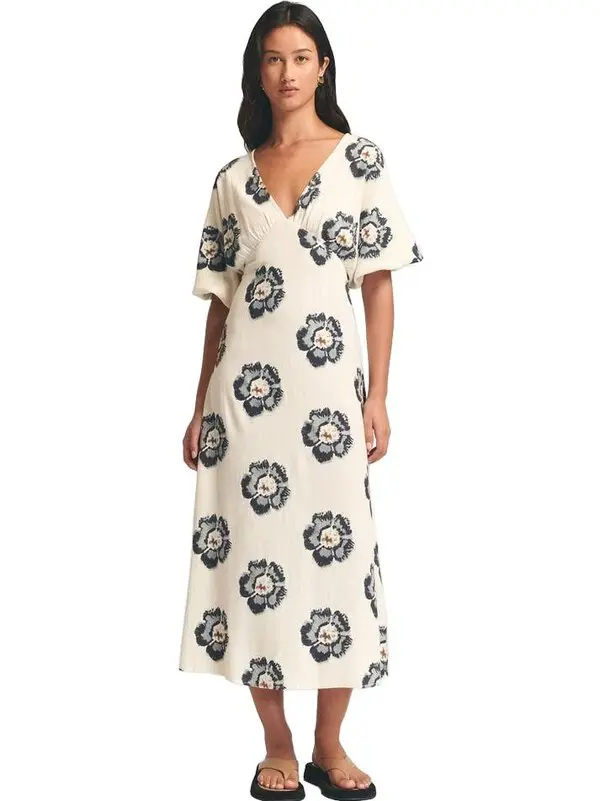 ST MRLO Palm Midi Dress - Navy Floral