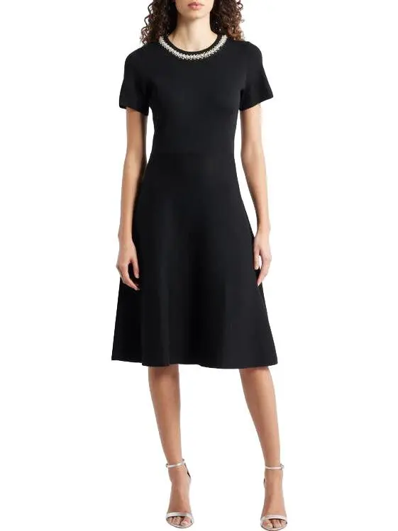 Julia Jordan Embellished Knit Fit & Flare Dress - Black