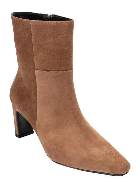 FOREVER & ALWAYS SHOES Kyoto Leather Block Heel Boot - Cognac Suede Leather