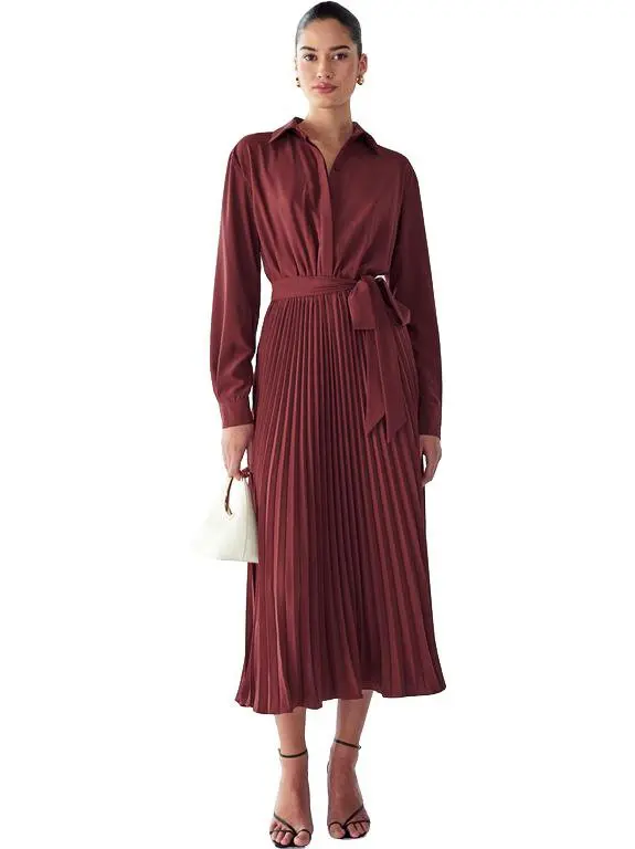 WILLA Mckenzi Midi Blouson Dress - Burgundy