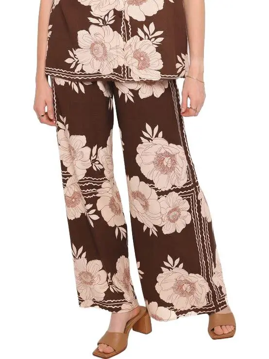 PETAL & PUP Bernadine Wide Leg Pants - Brown Floral