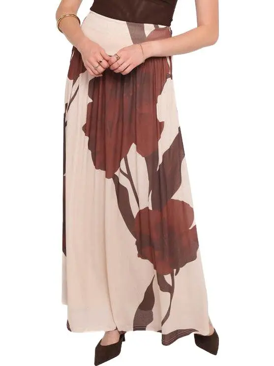 PETAL & PUP Printed Maxi Skirt - Cream Brown Floral