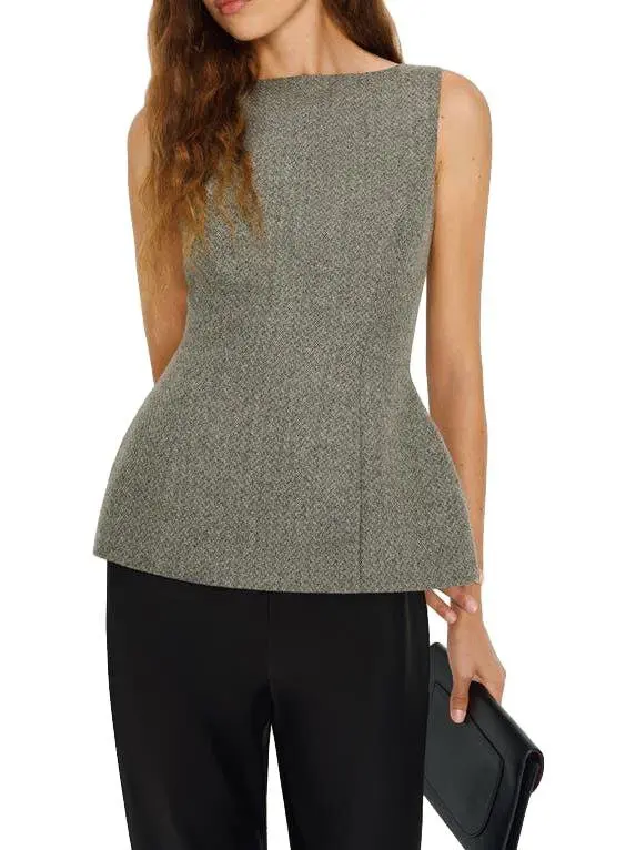 REFORMATION Nolyn Wool Blend Herringbone Top - Earl Grey