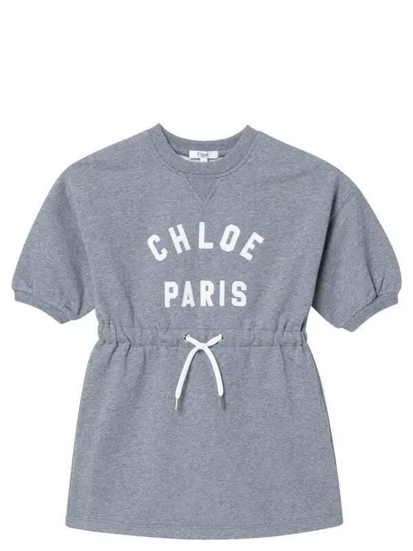 Chloé Long Sleeve Cotton Dress With Logo - Grey