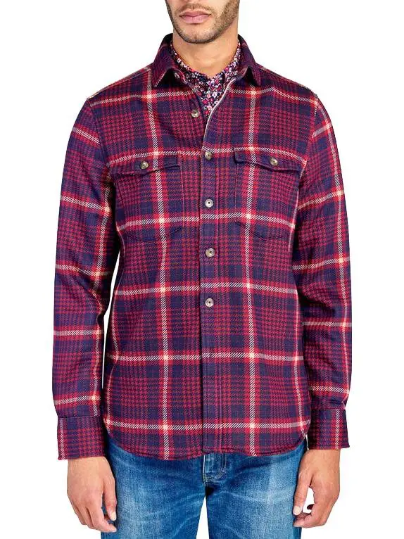 CON.STRUCT Slim Fit Plaid Shirt Jacket - Burgundy