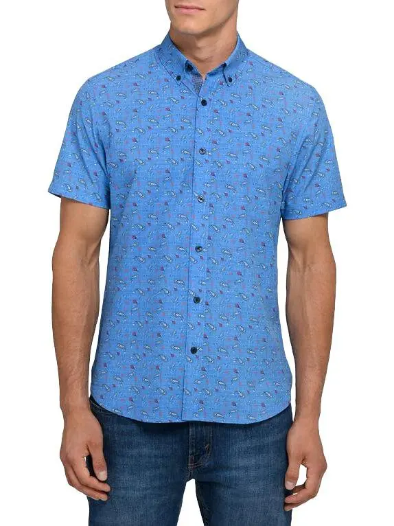 CON.STRUCT Paisley Woven Short Sleeve Basic - Med Blue
